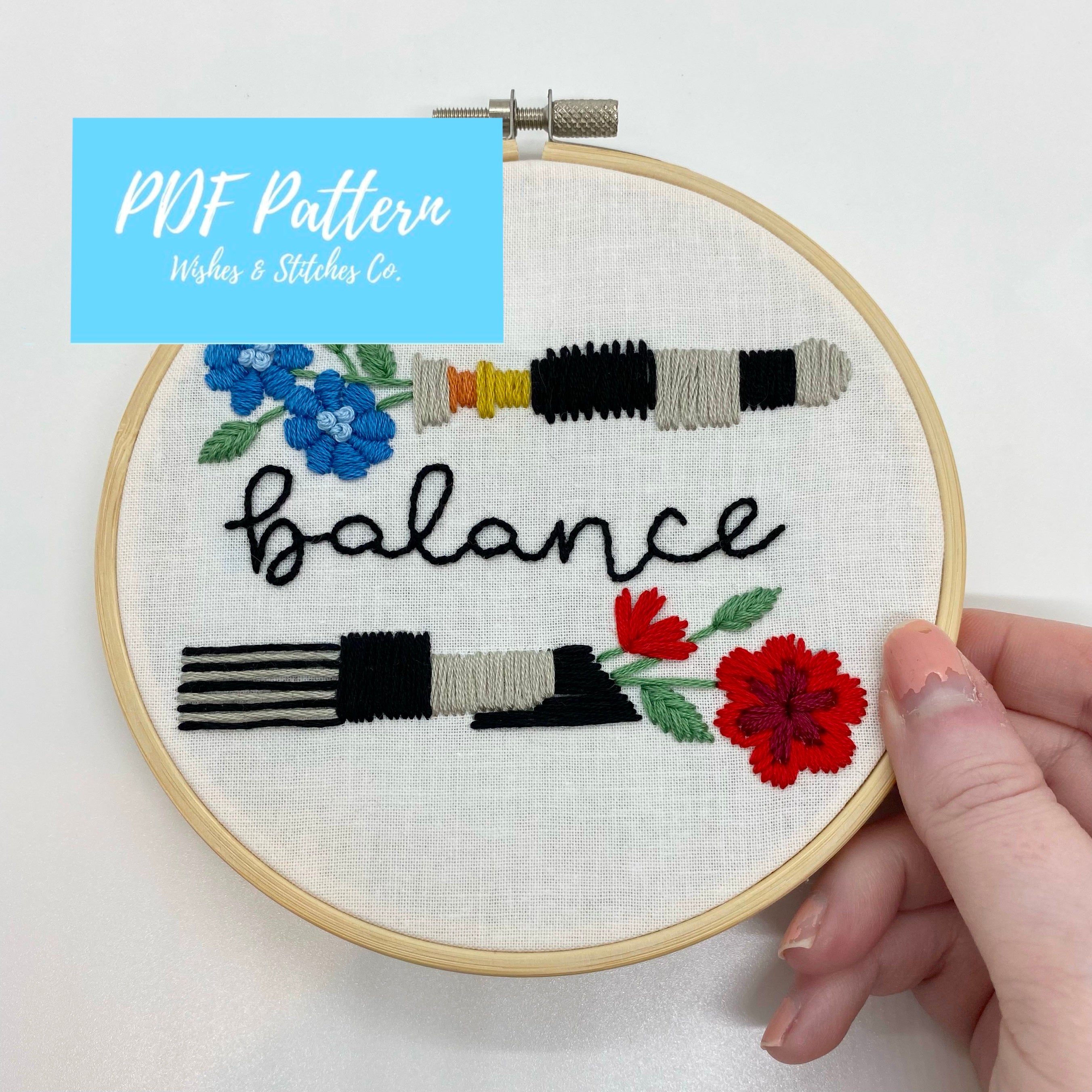PDF DIGITAL DOWNLOAD Balance Saber Bouquet Embroidery Hoop Pattern ...