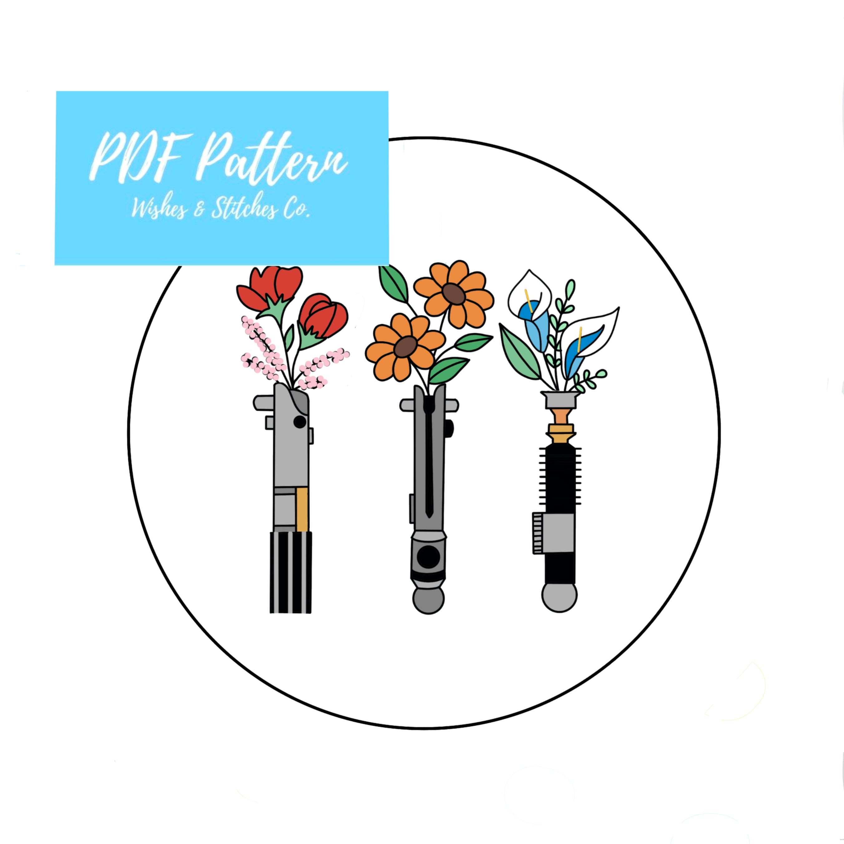 PDF DIGITAL DOWNLOAD Triple Saber Bouquet Embroidery Hoop Pattern ...